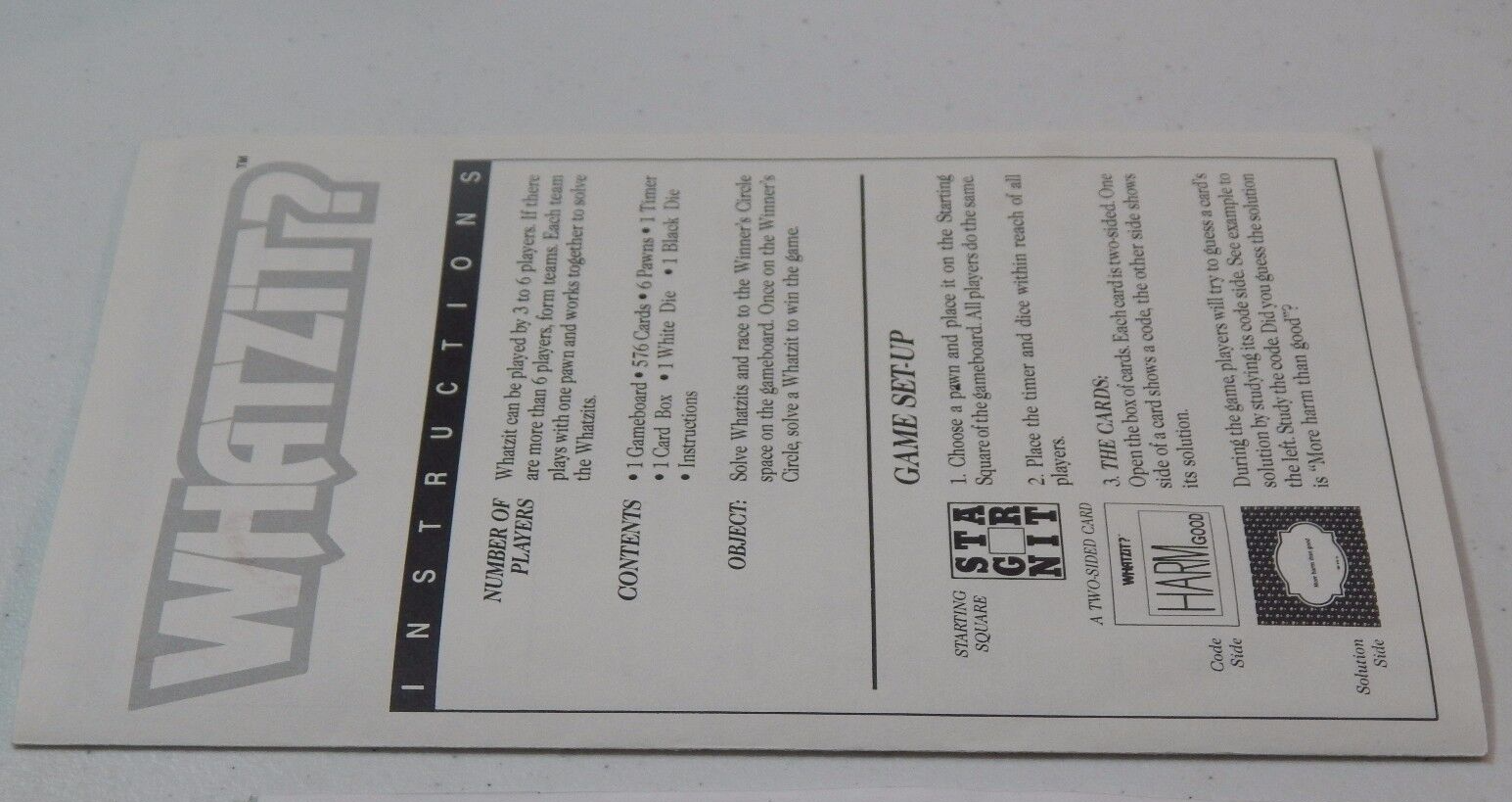 1987 Whatzit ? Board Card Game Replacement Instruction Rules Manual ...