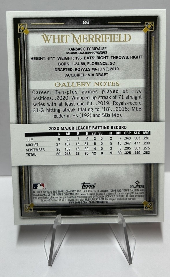 WHIT MERRIFIELD 2021 Topps Gallery Baseball Card Printer Proof SP CARD ...