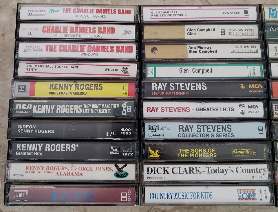 47 COUNTRY MUSIC CASSETTE TAPES - CHARLIE DANIELS, KENNY ROGERS, GLEN ...