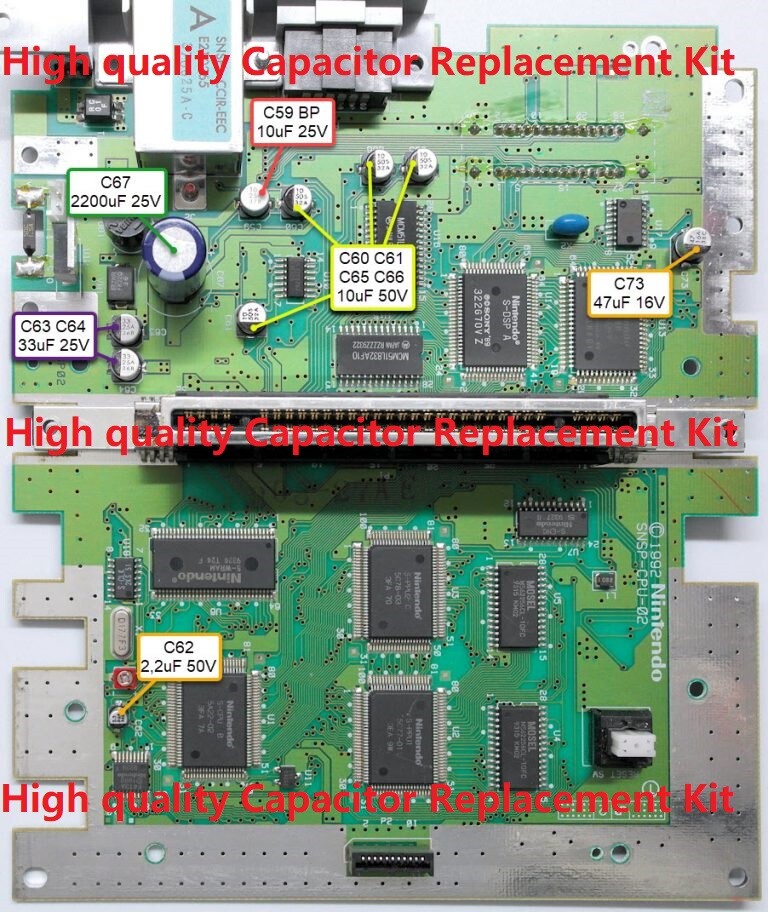 Super Nintendo Capacitor Replacement Kit | SNSP-CPU-01 and SNSP-CPU-02 ...