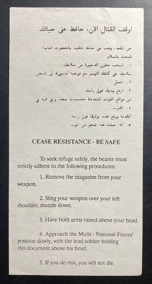 Original USA Aerial Leaflet dropped on Iraqi soldiers to persuade them ...