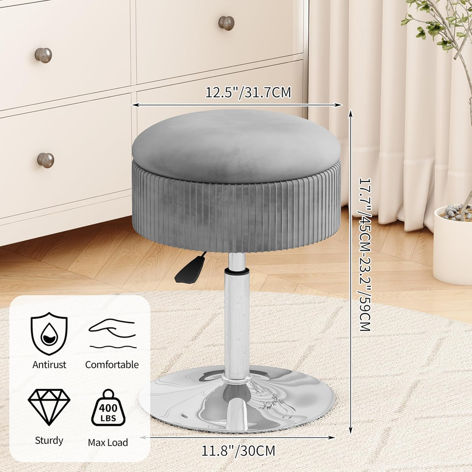 ® Adjustable Storage Stool Chair for Vanity Desk Bathroom Bedroom, 360 ...