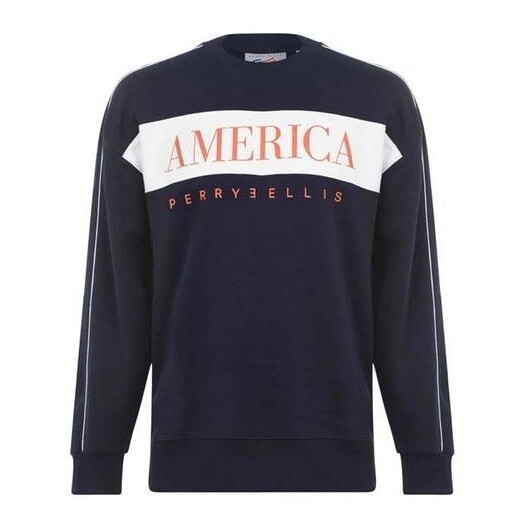 PERRY ELLIS 'America Colorblock Logo Crew Neck Sweatshirt' - dark ...