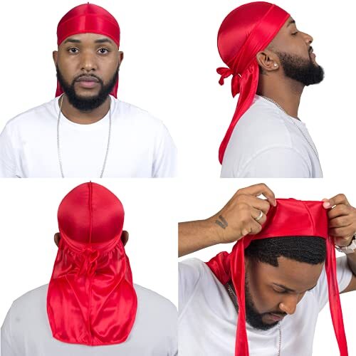 5 Pcs Silky Durag Long Tailed Headwear with Satin Wave Cap for Men | eBay