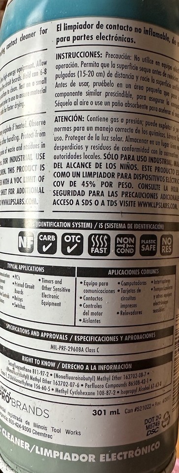 Electronics Contact Cleaner Pro Tech Electrical Equipment Spray LPS ...