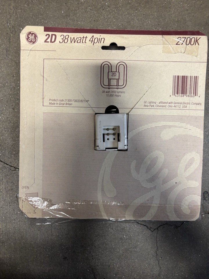 GE 38 WATT 2D COMPACT FLUORESCENT F38W2D/827 POLYLUX 4 PIN LIGHT BULB ...