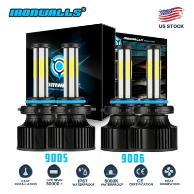 9005+9006 6000K 5000W 750000LM Combo 6-sides LED Headlight Kit Hi/Lo ...