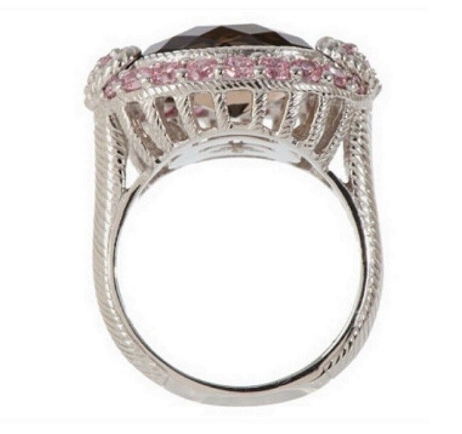 Judith Ripka 925 Sterling 4.5ct Smoky Quartz Pink Diamonique CZ Ring ...