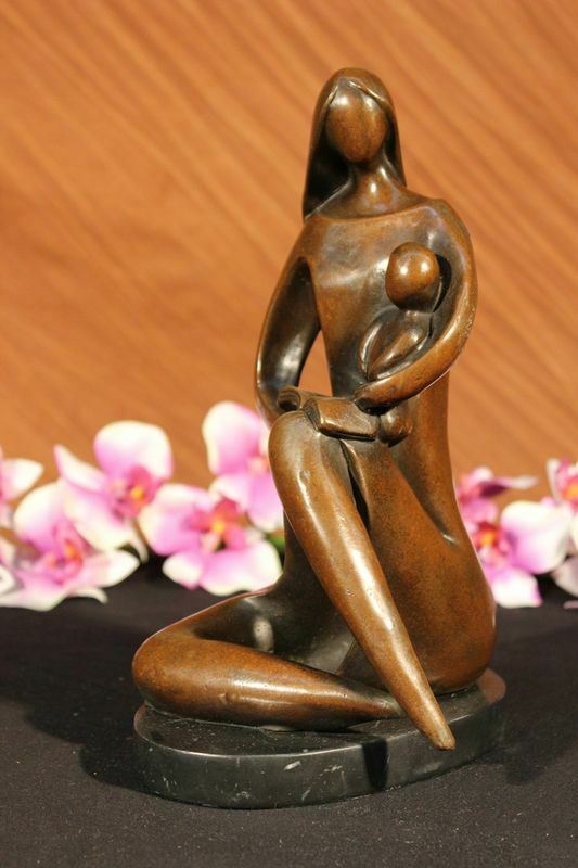 Scultura IN Bronzo Di Madre Bambino Amp; Figlia Holding Libro Firmato ...
