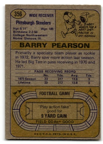 1974 Topps #356 Barry Pearson Pittsburgh Steelers | eBay