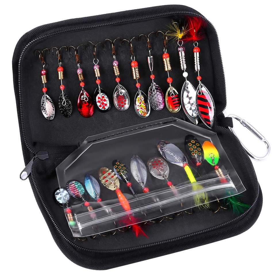 Fishing Lures Kit: Spoons, Spinners, Trout Bass Baits with Carry Bag ...