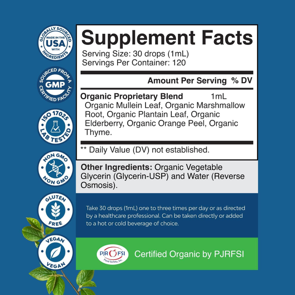 Mullein Drops for Lungs - USDA Organic Liquid - Mullein Leaf Extract ...