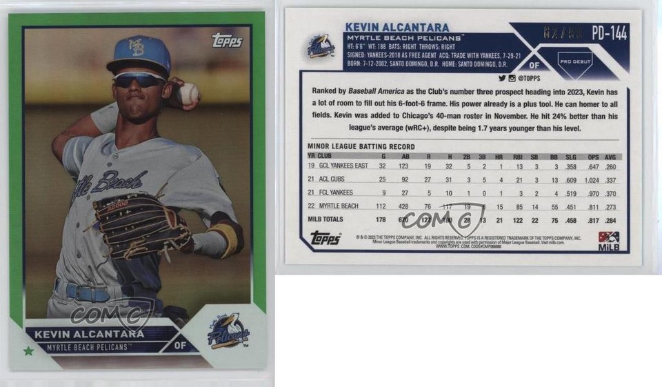 2023 Topps Pro Debut Green Foil 62/99 Kevin Alcantara #PD-144 0x2a ...