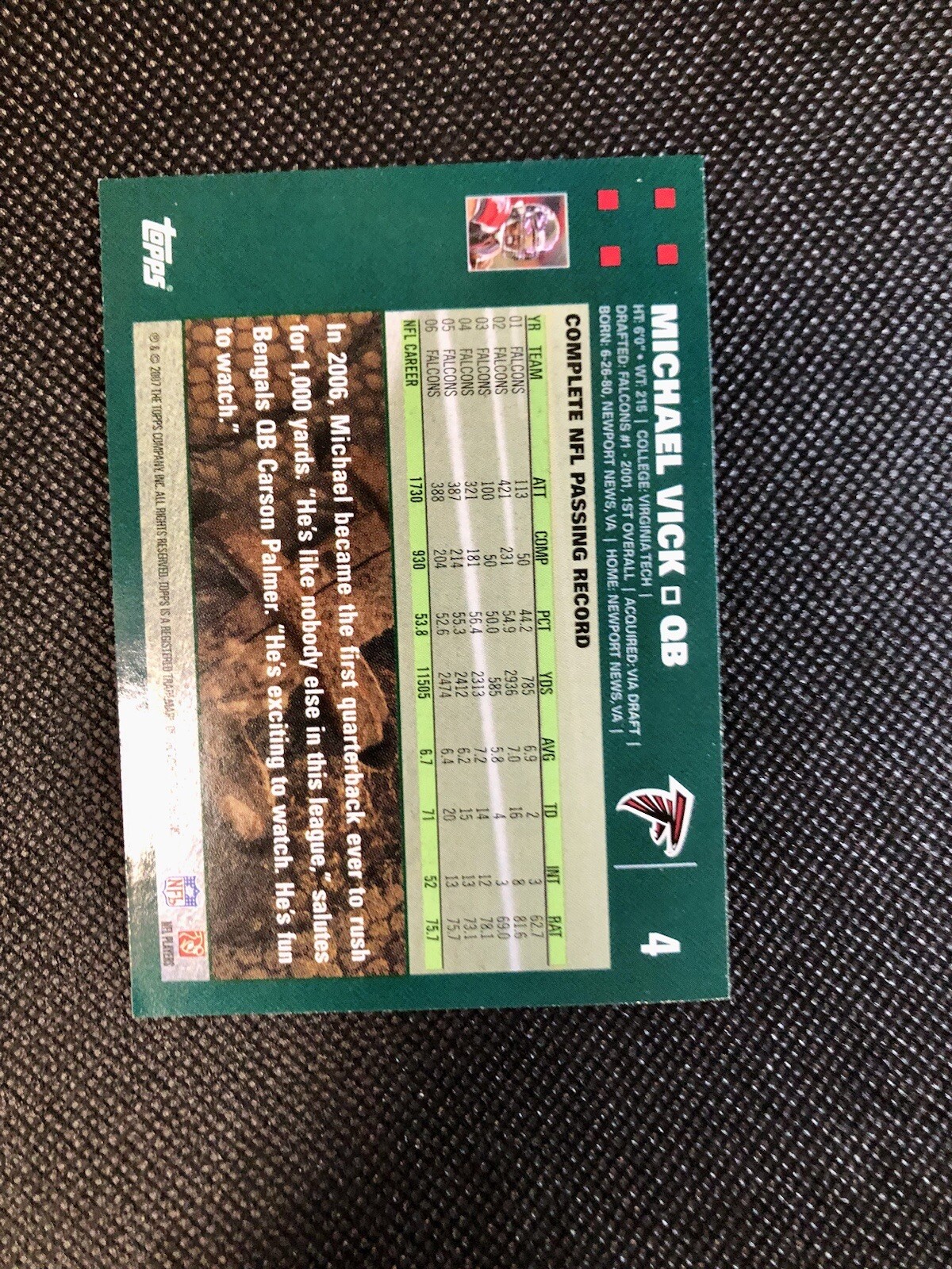 2007 Topps Michael Vick #4 Atlanta Falcons NFL | eBay