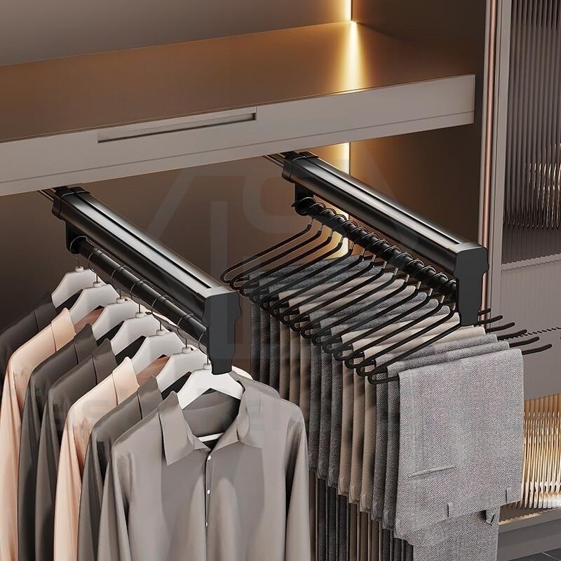 Wardrobe Heavy Duty Pull Out Trousers Pants Hanger Rack Closet Sliding ...
