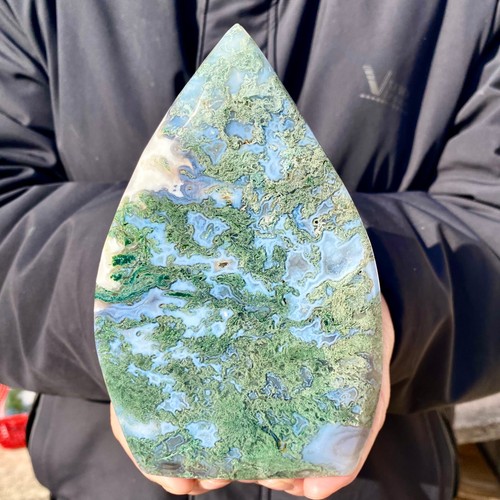 1.55LB Natural agate water grass quartz crystal carving water drop heal ...