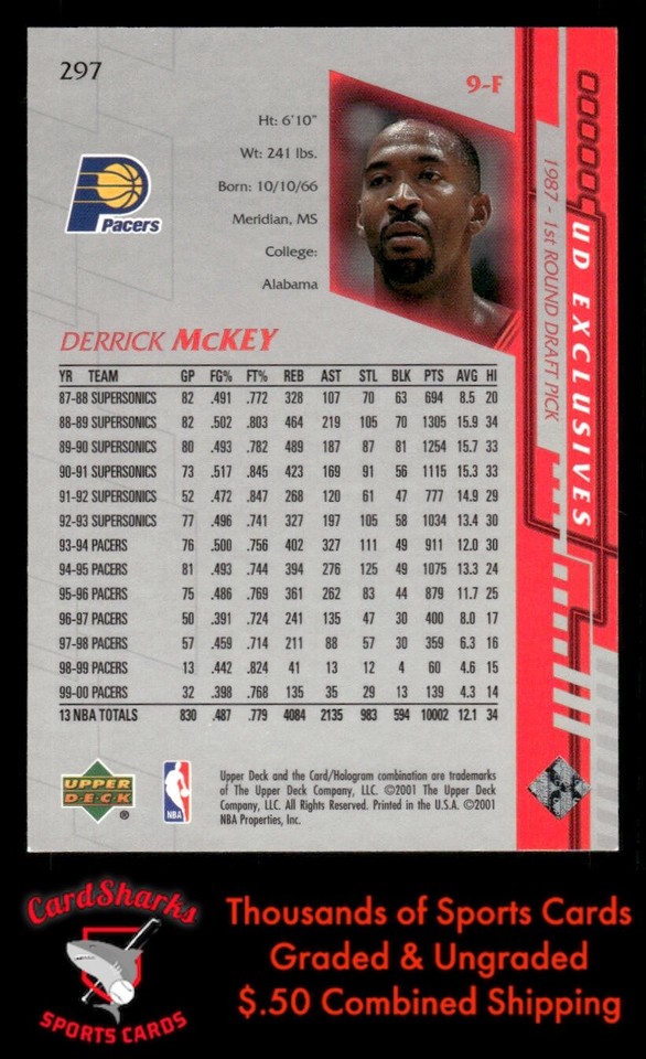 2000 Upper Deck #297 Derrick McKey UD Exclusives #87/100 Indiana Pacers ...