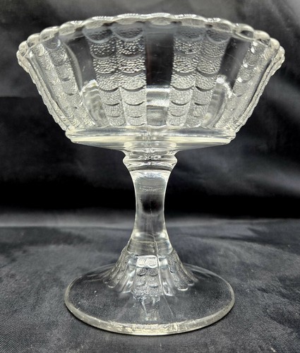 EAPG Bryce Brothers Coral aka Fishscale 4.5" Clear Glass Jelly Compote ...