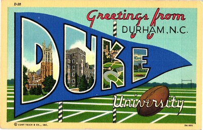 Large letter Greetings Durham NC Postcard 1930s Duke University ...