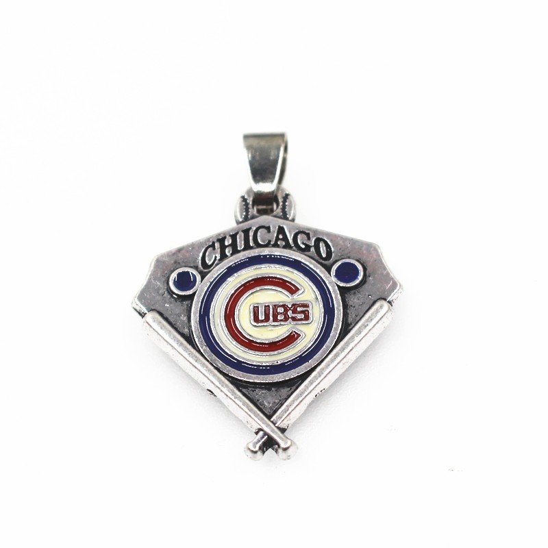Chicago Cubs silver plated necklace pendant chain MLB baseball diamond ...