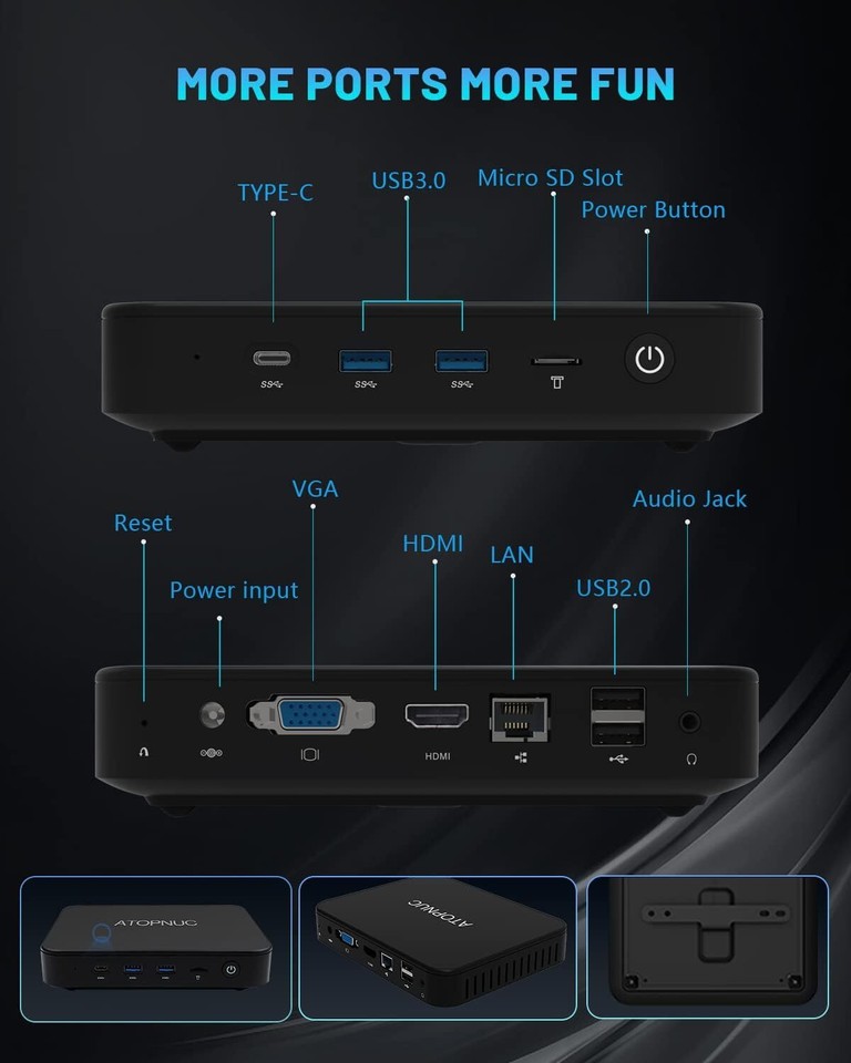 Ubuntu Linux Mini PC, Intel Celeron N4020 4GB DDR4 128GB SSD Fanless ...