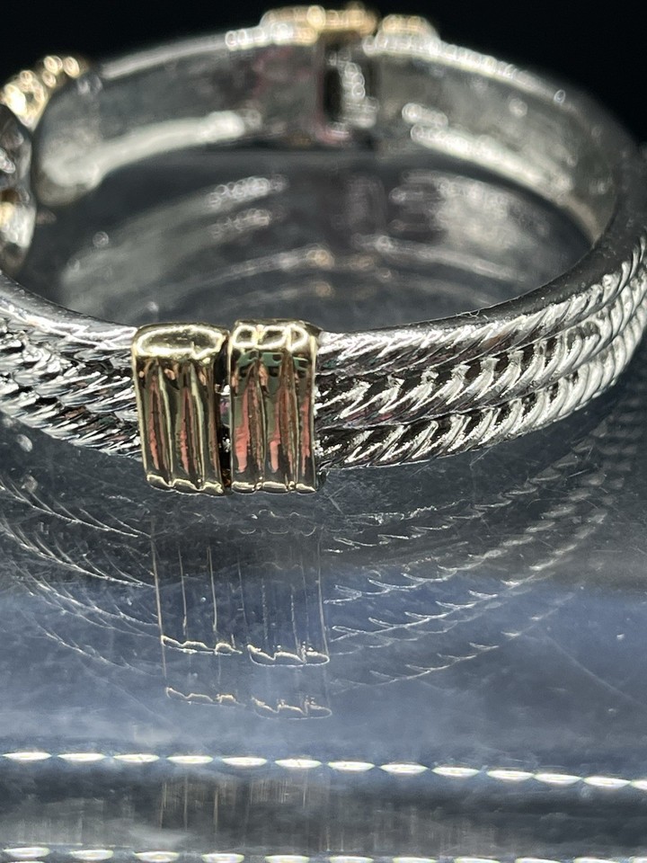Mixed Metals Cable Open Work Hinged Bangle Bracelet Size 6 1/4 Gold ...