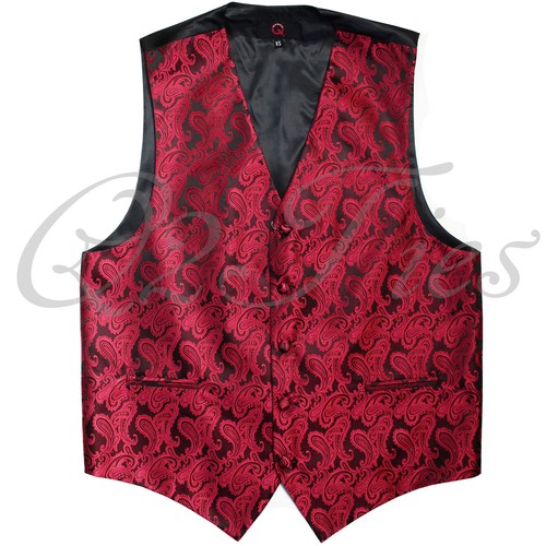 BLACK RED Paisley Tuxedo Suit Dress Vest Waistcoat Formal Party Prom ...