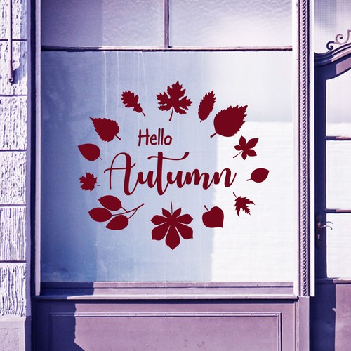 Hello Autumn Time Greetings Vinyls Shop Window Display Wall Decals ...