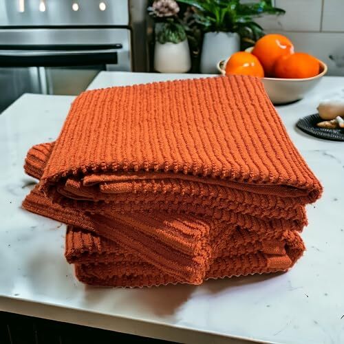 Oversized 18" x 28" Solid Color Rust Kitchen Dish Towels: 100% Burnt ...