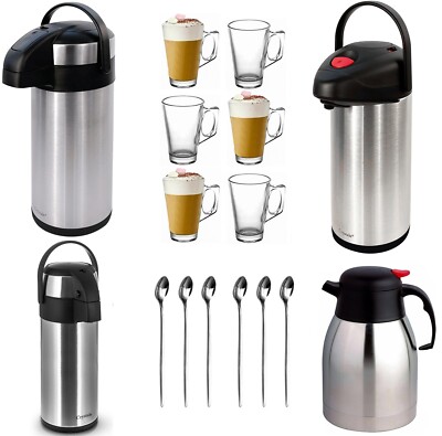 2L/3L/5L Tea Coffe Air Pot Flask Pump Action Vacuum Insulated with 6 ...