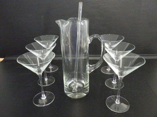 Vintage Martini Pitcher Set 8 pc set 6 glasses stems pitcher stirrer ...