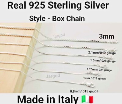 Real 925 Sterling Silver Box Chain Diamond cut Necklace Made in Italy ...