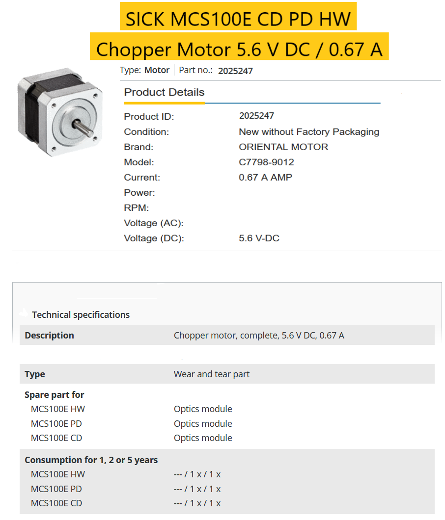 SICK MCS 100E CD HW PD Chopper Motor Oriental 5.6v .67A Vexta | eBay