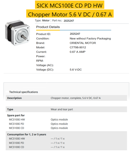 SICK MCS 100E CD HW PD Chopper Motor Oriental 5.6v .67A Vexta | eBay