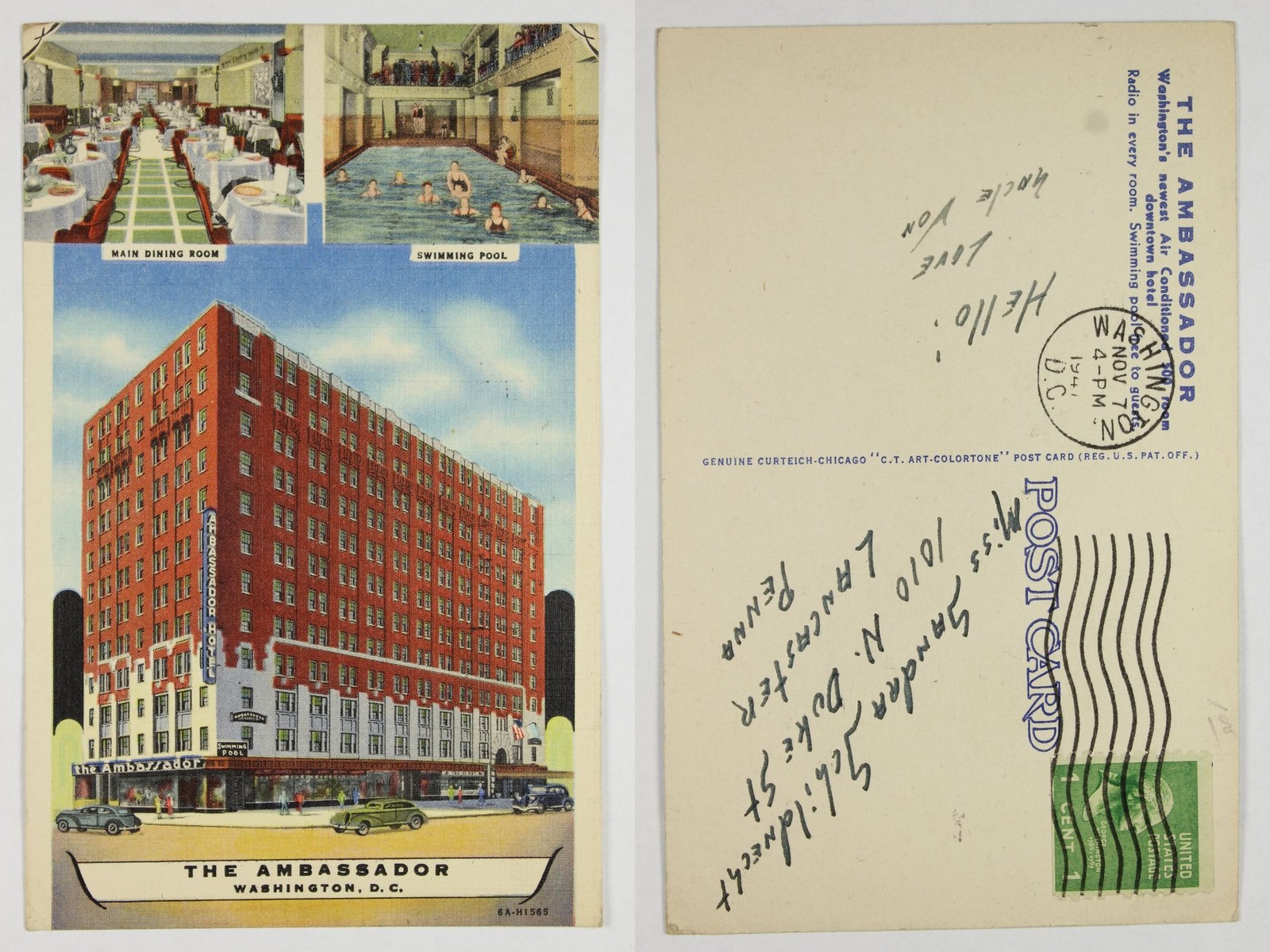 1944 The Ambassador Hotel Washington DC, Main Dining Room, Pool & Ext ...