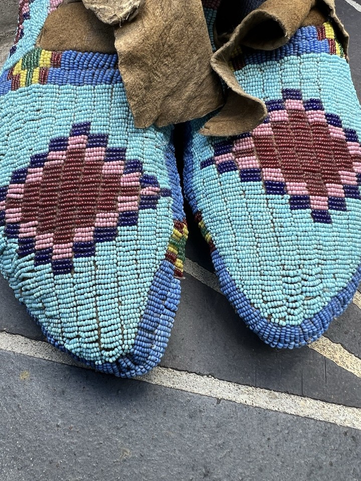 Outstanding Antique Native American Beaded Ute Moccasins, Sinew Sewn ...