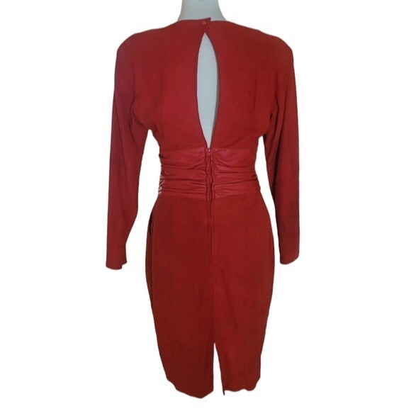 80's Vakko Red Suede and Leather Dress - Gem