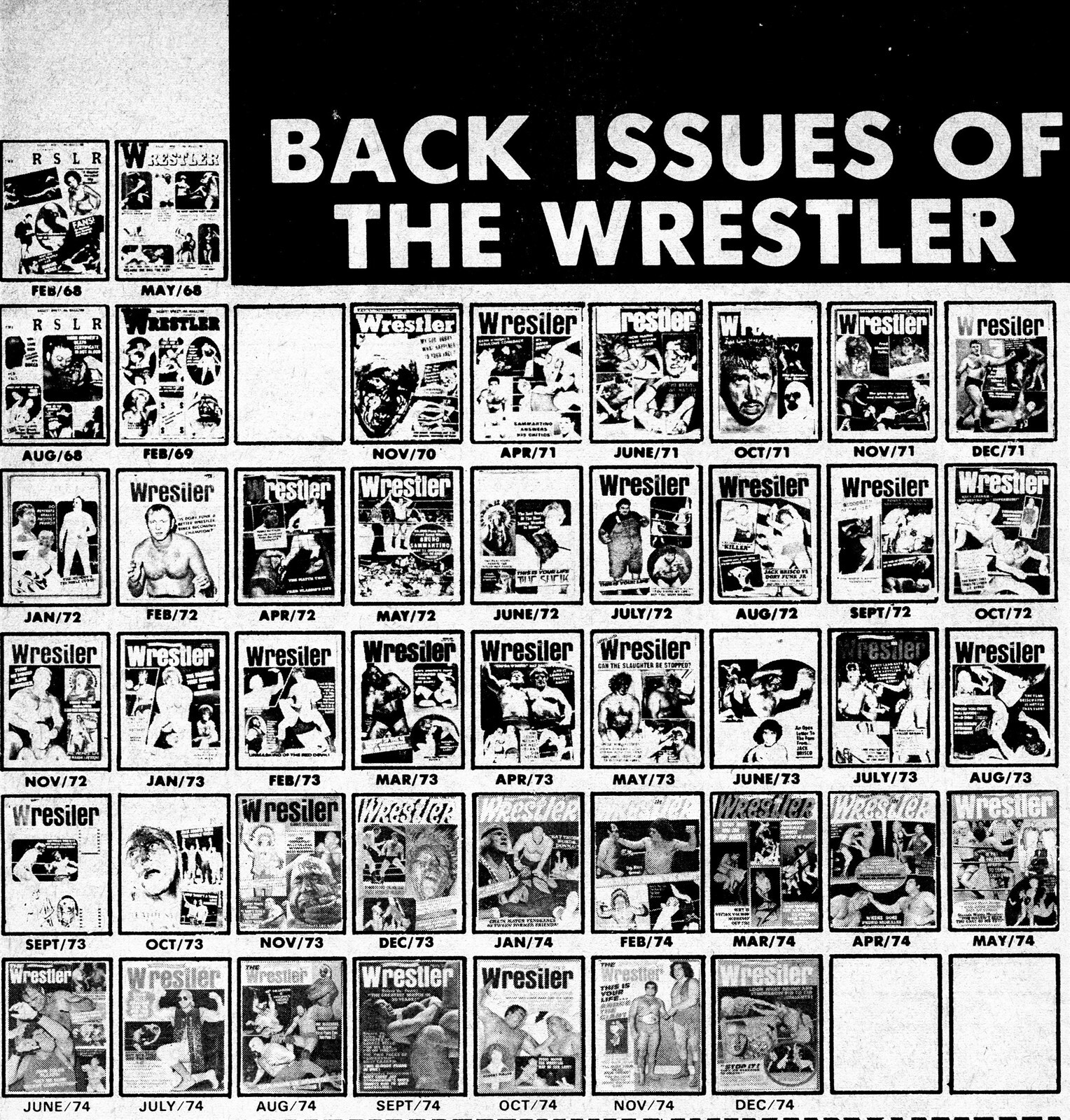 THE WRESTLER MAGAZINE 10/74 WAHOO VS BUDDY WOLFE ROBERT FULLER KILLER ...