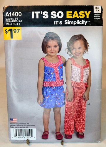Pattern Girls Tops Pants and Shorts Easy Size 3-8 Simplicity A1400 ...