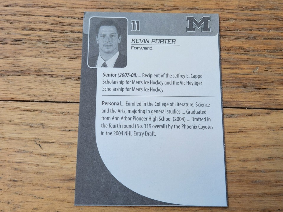 Kevin Porter Michigan Wolverines Hockey Autographed Card Hobey Baker ...