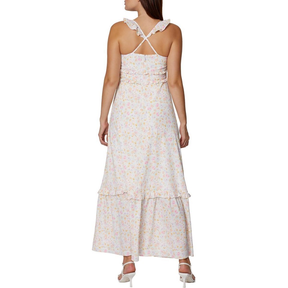BCBGeneration Womens Ivory Floral Ruffled Sleeveless Maxi Dress 0 BHFO ...