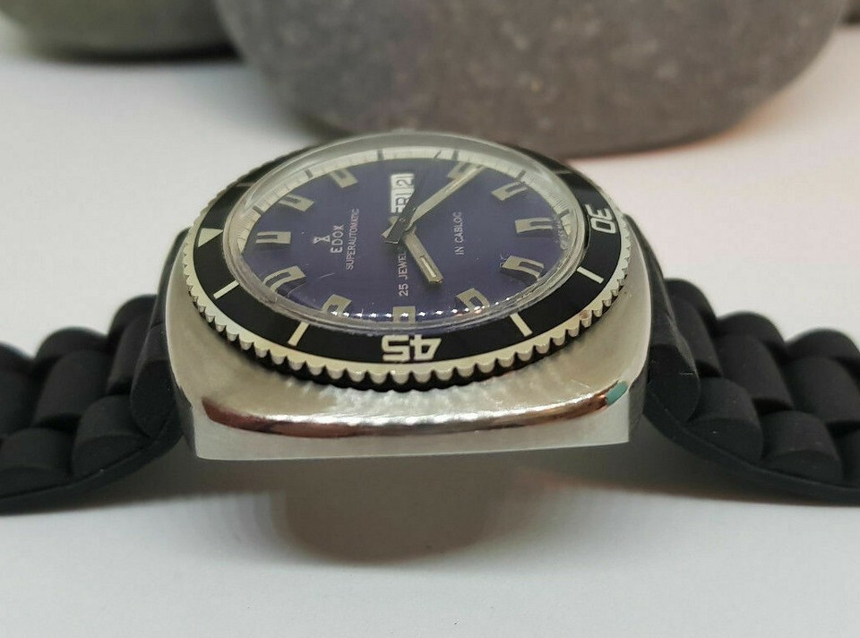 RARE 1970'S EDOX DIVER DAYDATE BLUE DIAL AUTOMATIC MAN'S WATCH | eBay UK
