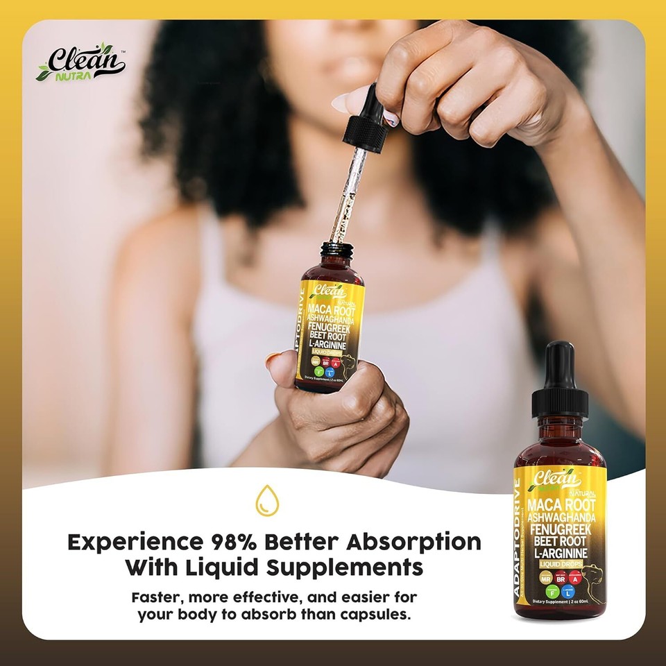 Organic Maca Root Liquid Drops with Ashwagandha, Fenugreek, Beet Root ...