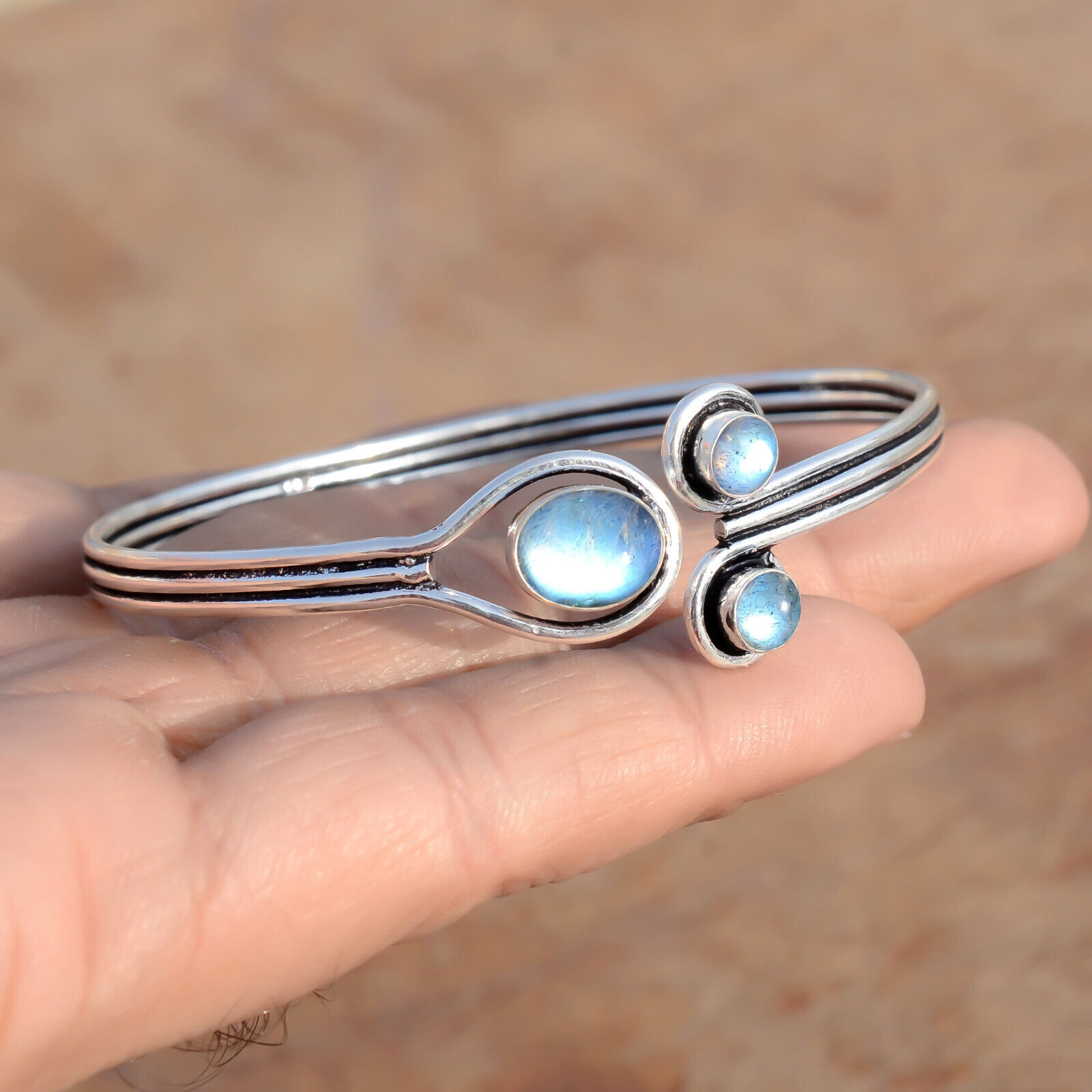 Blue Fire Labradorite Gemstone 925 Sterling Silver Cuff Everyone Gift Bangle | eBay