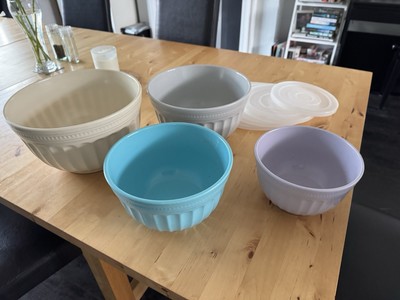 Set Of 4 Stacking Melamine Bowls With Lids | eBay UK