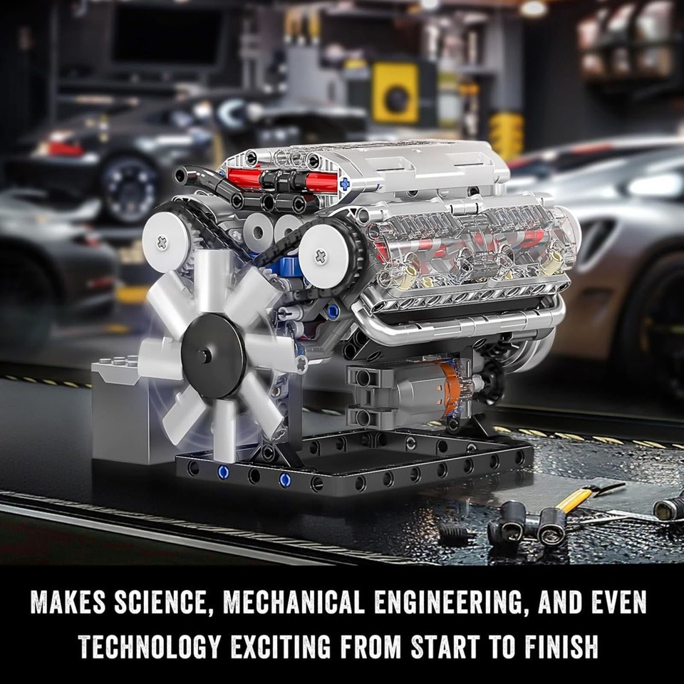 ABS Visible V8 Engine Motor Engineering Model Stacking Blocks Gift ...