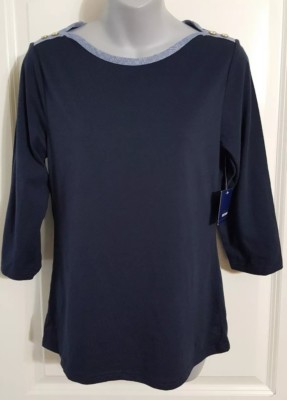 Women's Shirt Navy Blue Top Basic Editions S Small M Medium XL XXL NEW ...