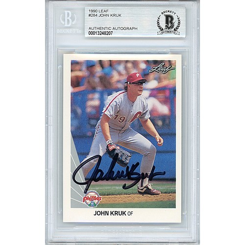 John Kruk Phillies Auto 1990 Leaf Baseball Card Beckett BAS Auth ...