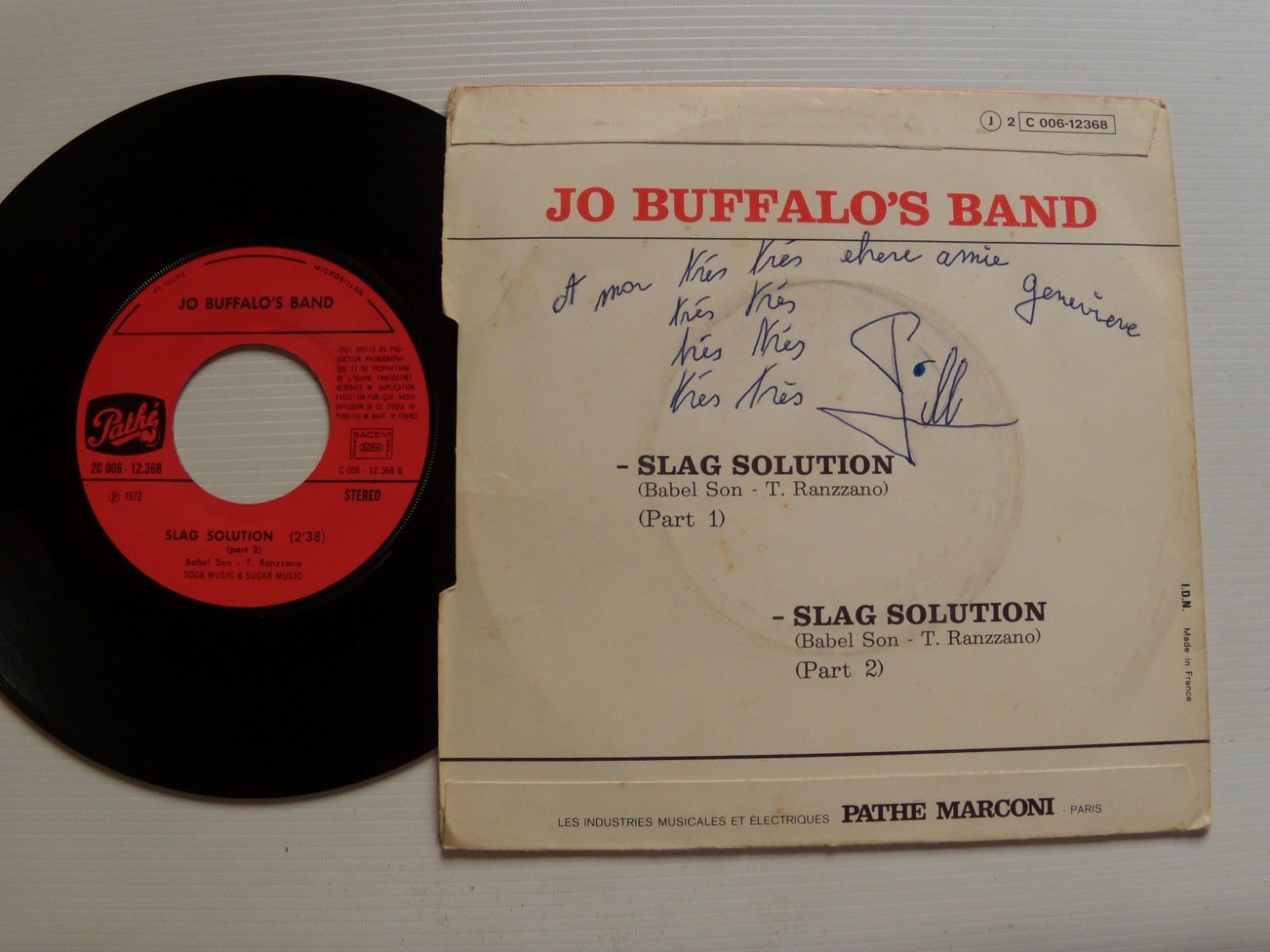 JO BUFFALO'S BAND : Slag Solution (part 1 & 2) 7" 45T French Pathé 2C ...