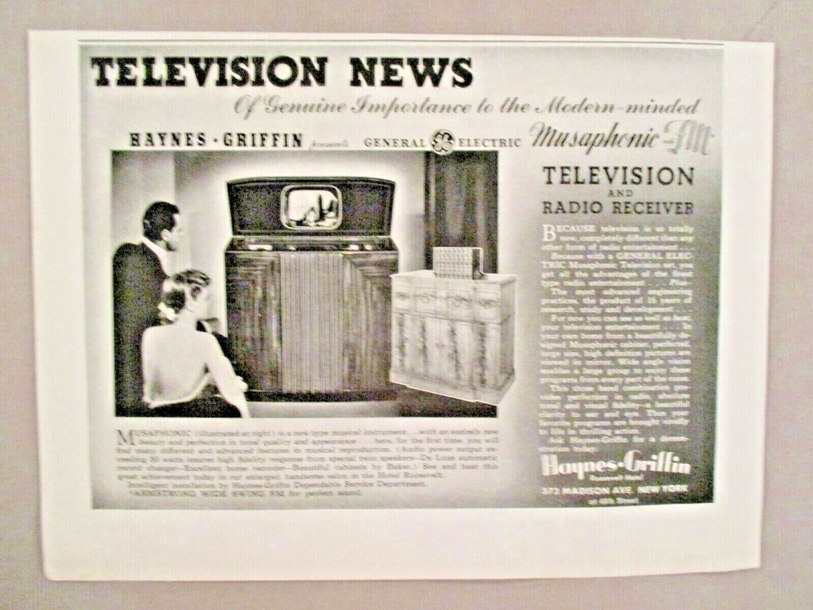 General Electric Musaphonic Television & Radio PRINT AD - 1941 ...